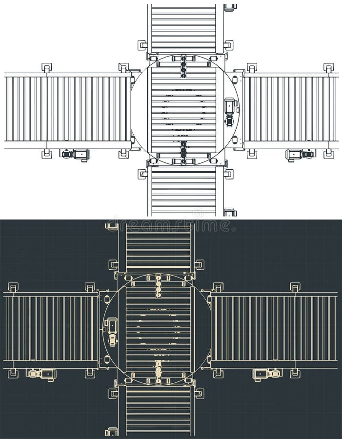 Turntable Roller Conveyor Technical Drawings Stock Vector ...