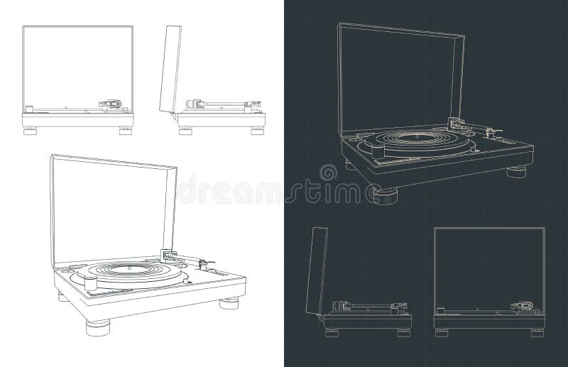 Turntable Vinyl Isometric Blueprint Stock Vector - Illustration of ...