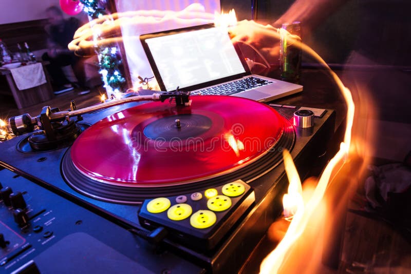 Turntable with Vinyl Disk on Fire, Dj Playing Music Stock Image - Image ...