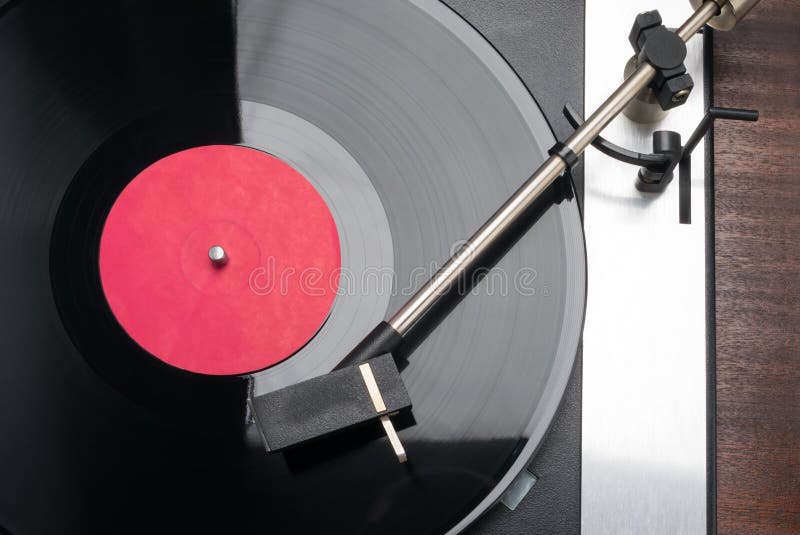 Turntable with Vinyl Record Top View, Close-up Stock Image - Image of ...