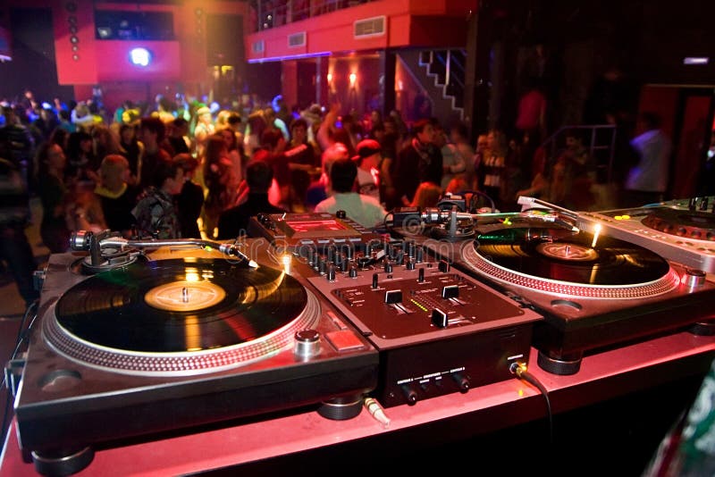 Turntables in the Nightclub Stock Image - Image of night, clubbers ...