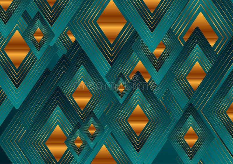 Turquoise Abstract Background with Golden Linear Pattern Stock Vector ...
