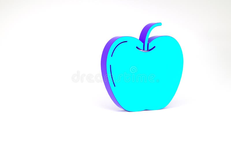 Turquoise Apple Icon Isolated on White Background. Fruit with Leaf ...