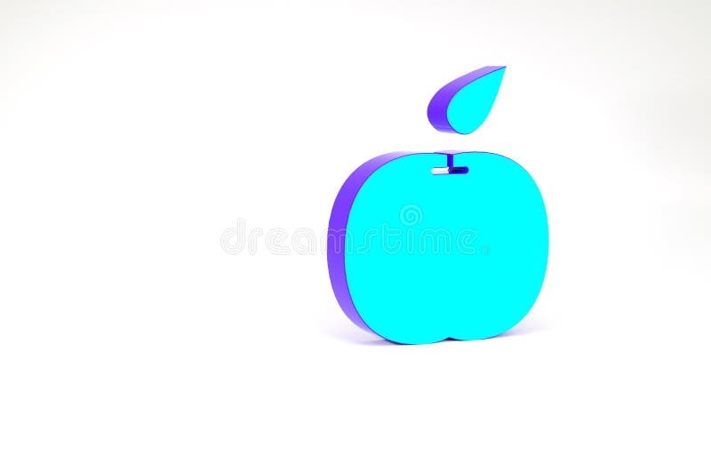 Turquoise Apple Icon Isolated on White Background. Fruit with Leaf ...