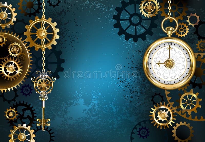 Clock with Gears on Green Background Stock Vector - Illustration of ...