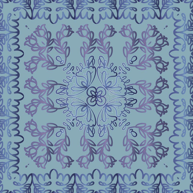 Turquoise Background with Square Plant Ornament Illustration Stock ...