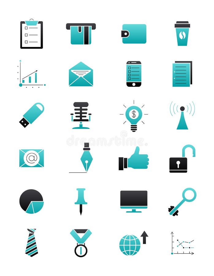 Turquoise-black Business Icons Set Stock Vector - Illustration of ...