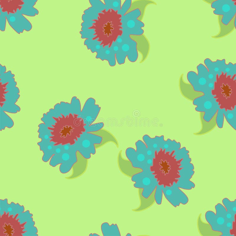 Turquoise Blue Floral Vector Repeat Pattern on Lime Green Stock Vector ...