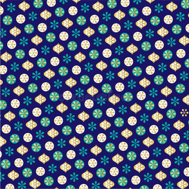 Turquoise Blue Gold Glitter Winter Pattern Stock Vector - Illustration ...