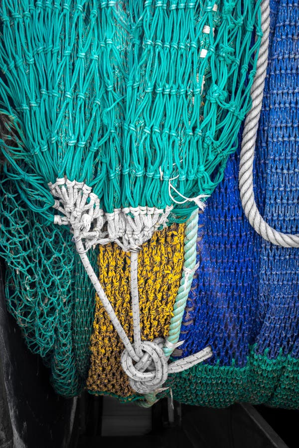 Turquoise, Blue and Yellow Fishing Net Pattern on a Trawler, Ireland ...