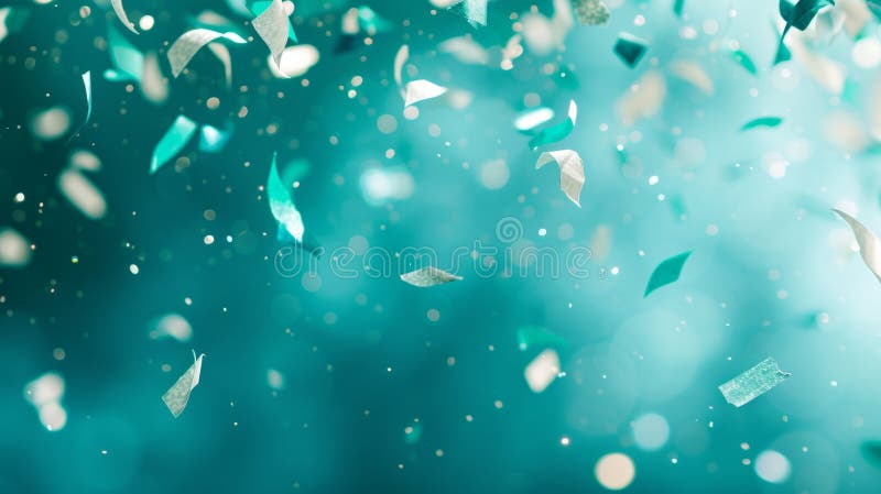 Turquoise Bokeh Confetti Gently Cascading Down on a Turquoise ...