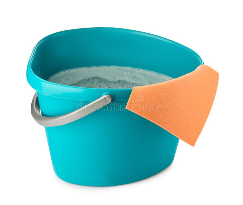 Turquoise Bucket with Detergent and Rag Isolated Stock Image - Image of ...