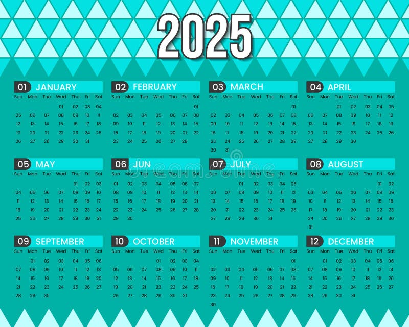 2025 Turquoise Calendar on Geometric Background Stock Vector ...