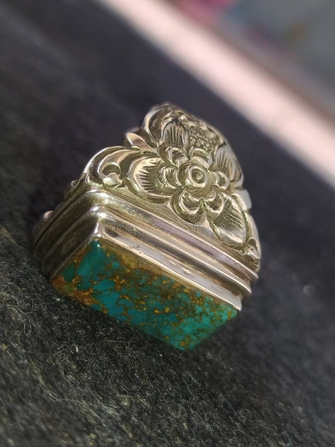Turquoise Carved Silver Ring Stock Photo - Image of turquoise, ring ...