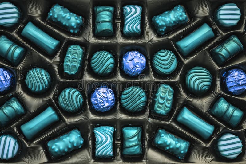 Chocolate Candies Arranged in the Blue Box Stock Photo - Image of love ...