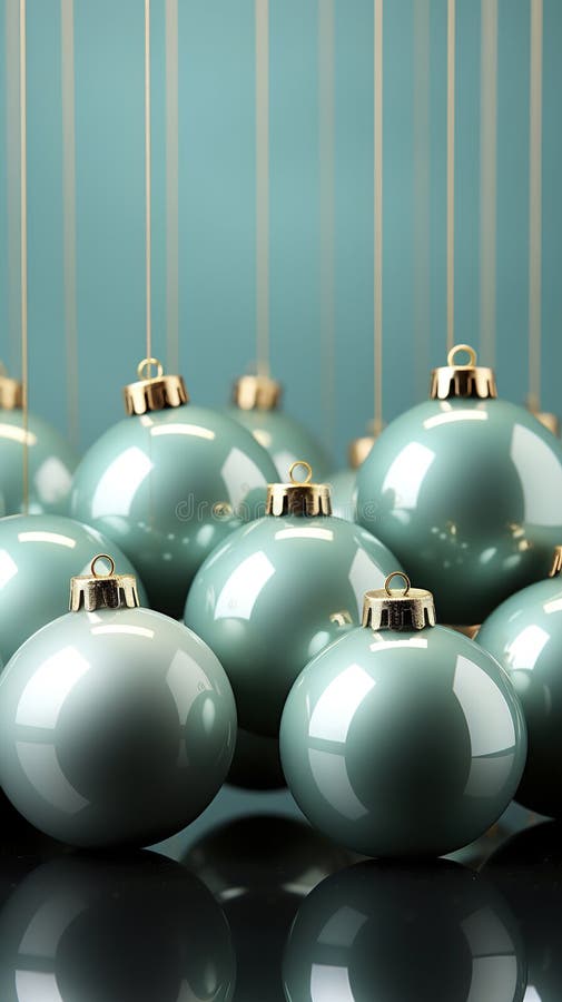 Turquoise Christmas Balls on a Plain Background with Festive Lights ...