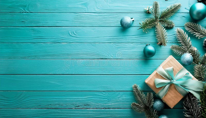 Turquoise Christmas Banner, White Wood, Copy Space Stock Illustration ...