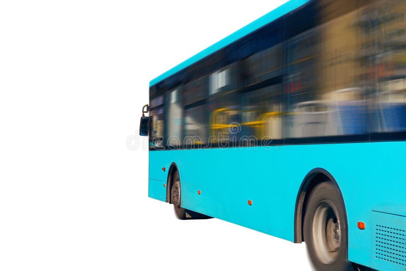 Turquoise City Bus Isolated on White Background, Side View Perspective ...