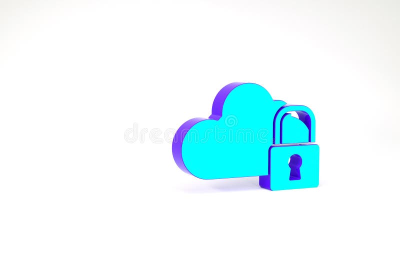 Turquoise Cloud Computing Lock Icon Isolated on White Background ...