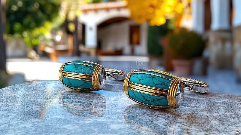 Turquoise Cufflinks Reflecting Light during Formal Event, Showcasing ...