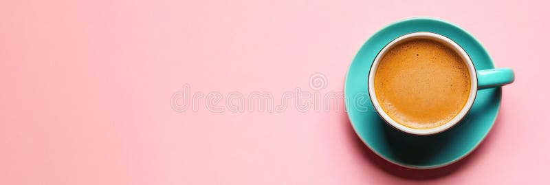 Turquoise Cup Filled with Coffee on a Pastel Pink Background Featuring ...