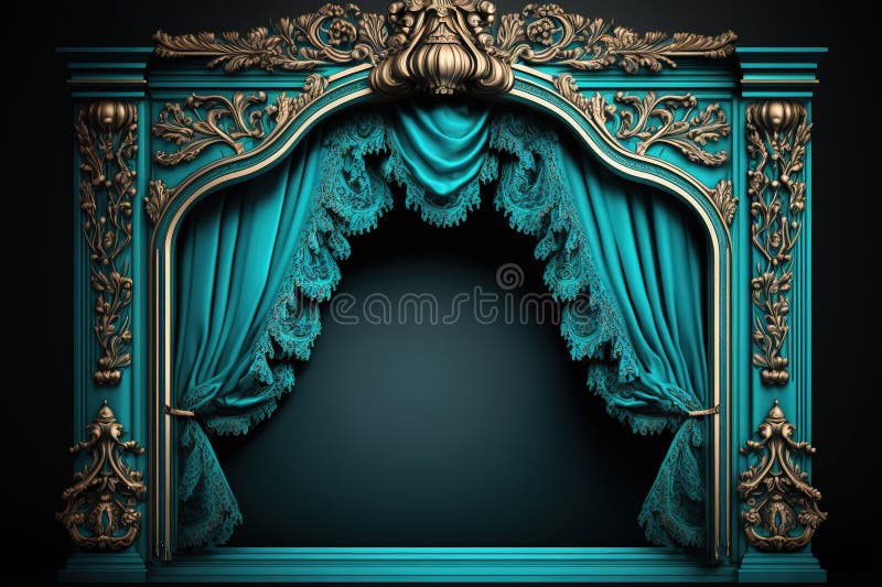 Turquoise Curtain Stage with Frames, GENERATIVE AI Stock Illustration ...