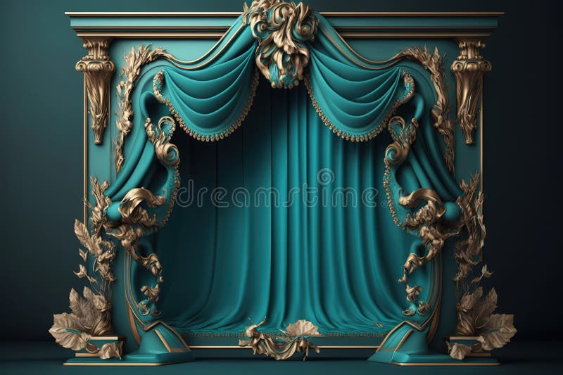 Turquoise Curtain Stage with Frames, GENERATIVE AI Stock Illustration ...