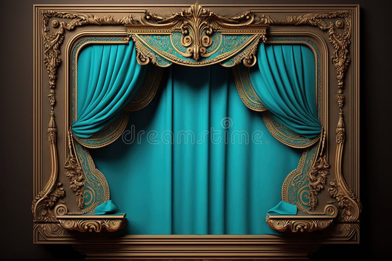 Turquoise Curtain Stage with Frames, GENERATIVE AI Stock Illustration ...