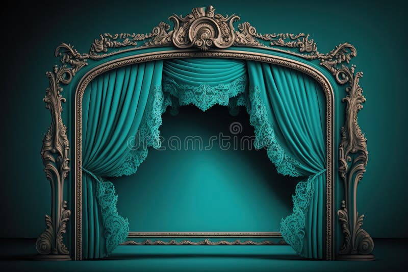 Turquoise Curtain Stage with Frames, GENERATIVE AI Stock Illustration ...