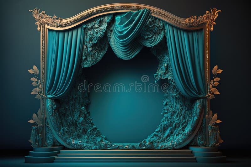 Turquoise Curtain Stage with Frames, GENERATIVE AI Stock Illustration ...