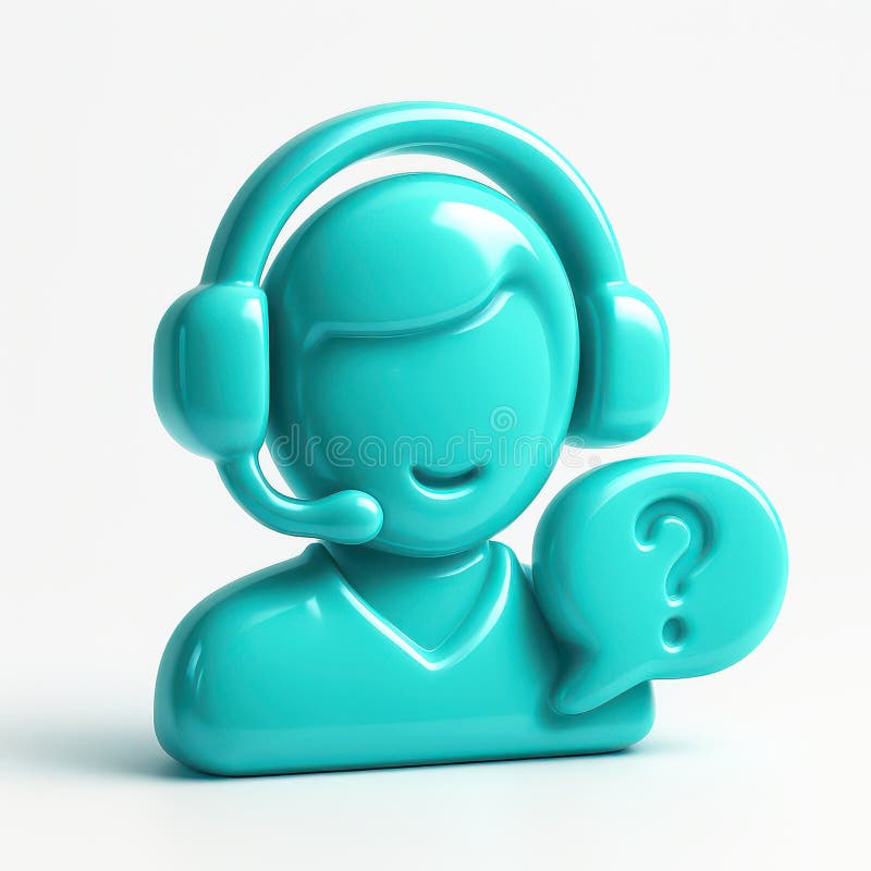 Turquoise 3 D Customer Service Representative with Headset and Question ...