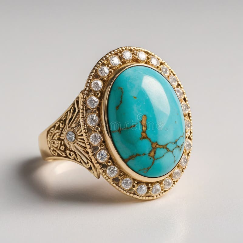 Turquoise and Diamond Boho Ring Elegance on White Stock Illustration ...