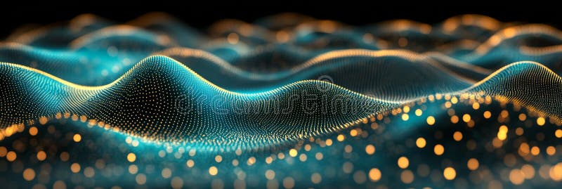 Turquoise Digital Landscape with Golden Connected Nodes and Network ...