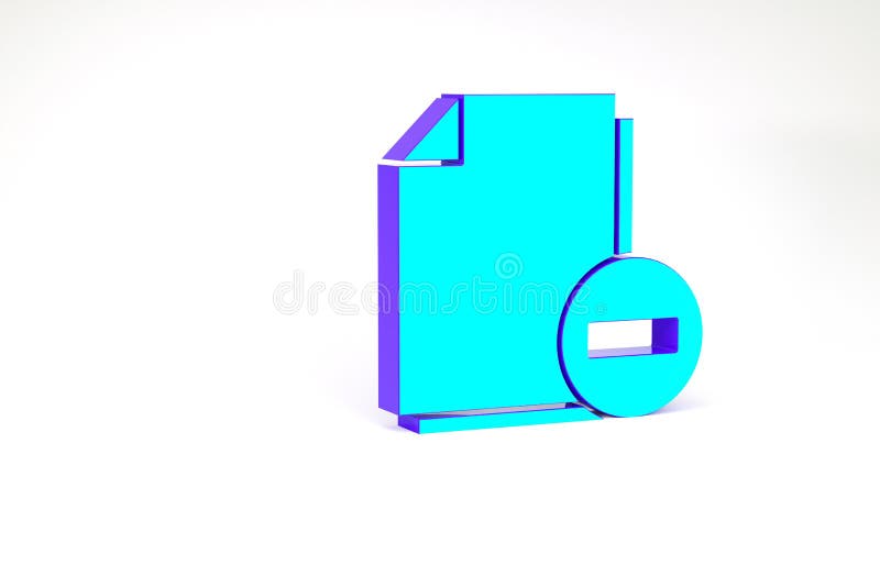 Turquoise Document Folder with Minus Icon Isolated on White Background ... Turquoise Document Folder with Minus Icon Isolated on White Background ...