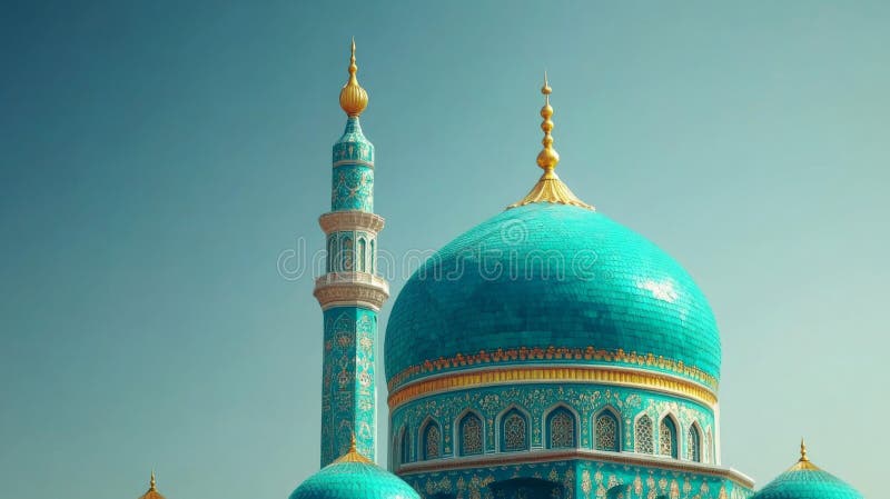 Turquoise Dome and Minaret of a Mosque Stock Illustration ...