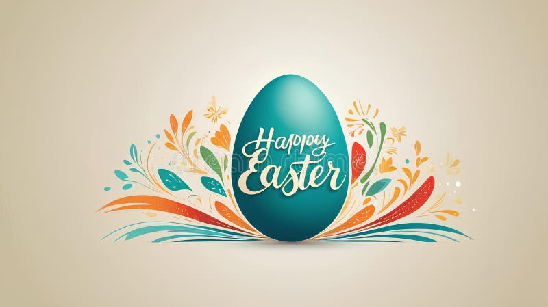 Turquoise Easter Egg with "Happy Easter" Text and Stylized Floral ...