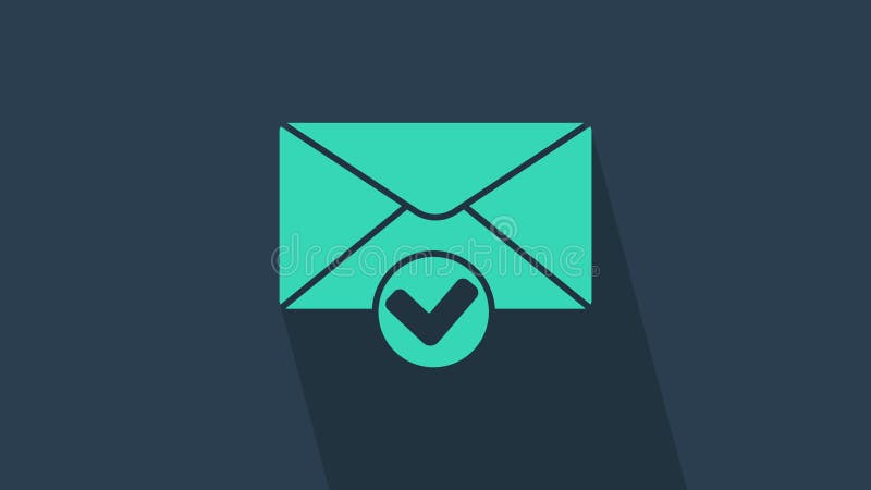 Turquoise Envelope and Check Mark Icon Isolated on Blue Background ...