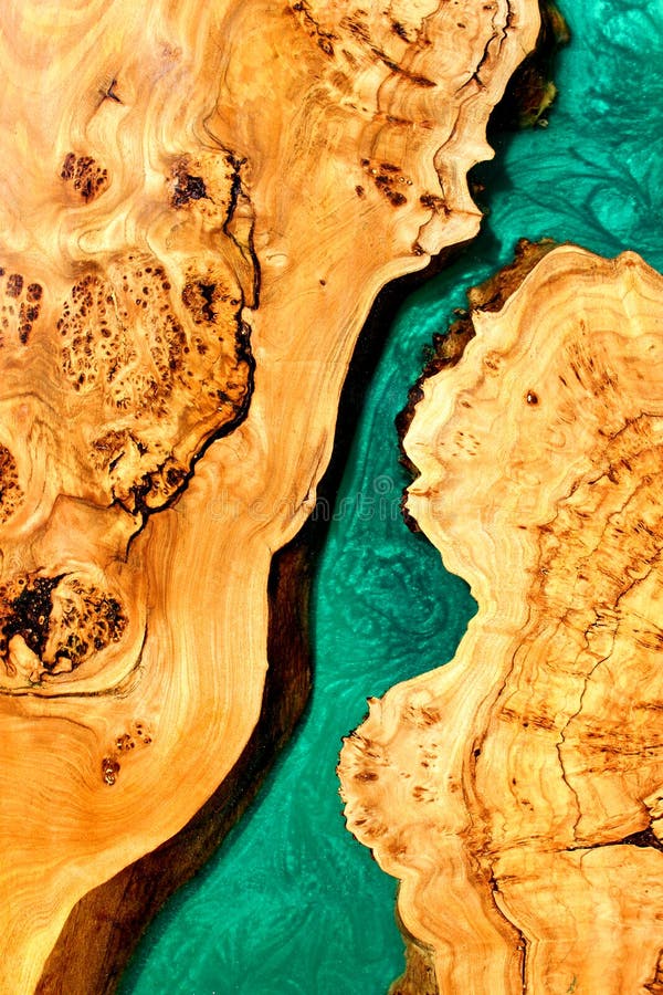 Turquoise Epoxy Resin Panel with Walnut, Texture for Design Stock Photo ...