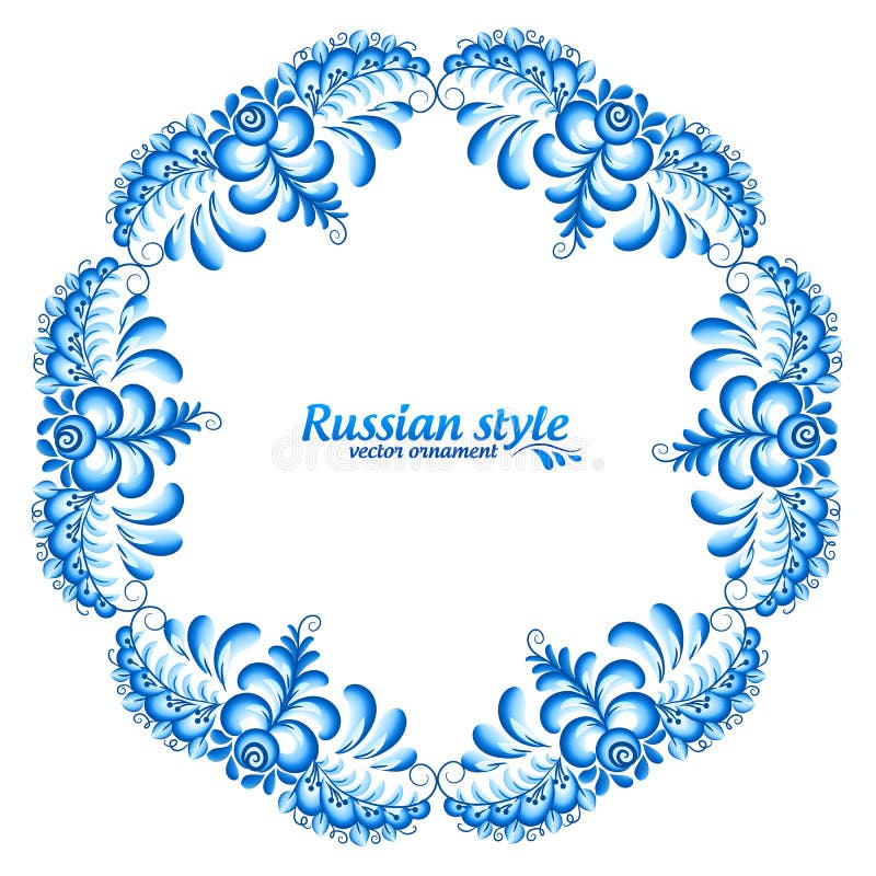 Turquoise Floral Frame in Russian Gzhel Style Stock Vector ...