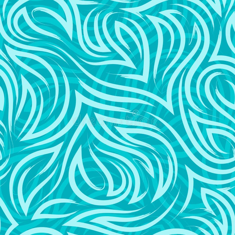 Turquoise Flowing Lines and Corners Vector Seamless Pattern on a Marine ...