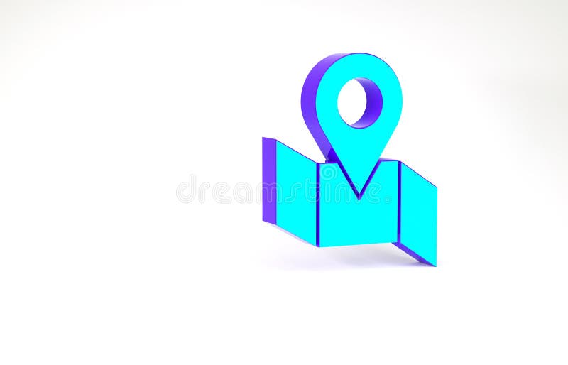 Turquoise Folded Map with Location Marker Icon Isolated on White ...