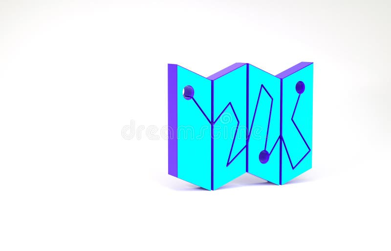 Turquoise Folded Map with Location Marker Icon Isolated on White ...