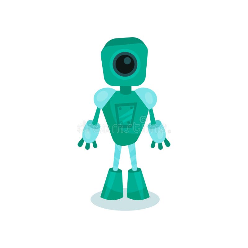 Turquoise Friendly Robot, Artificial Intelligence Cartoon Vector ...
