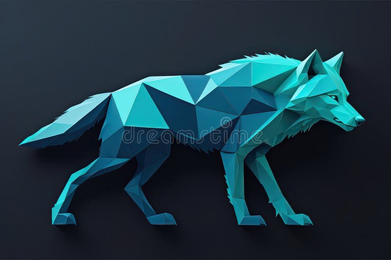 Geometric Turquoise Wolf Illustration on Dark Background Showing Side ...