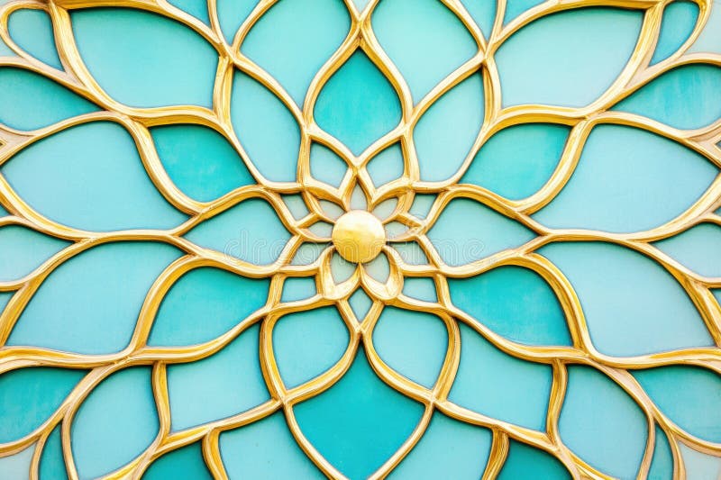 Intricate Turquoise and Gold Arabic Ceiling Panel Featuring Luxurious ...