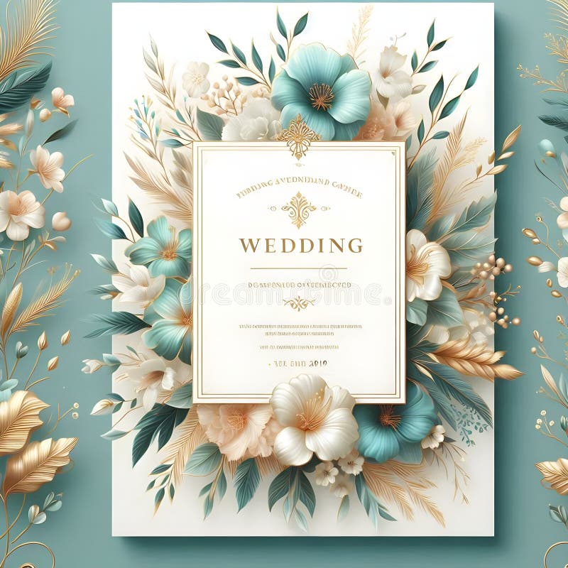 Turquoise and Gold Design Wedding Invitation Card Luxury Stock ...