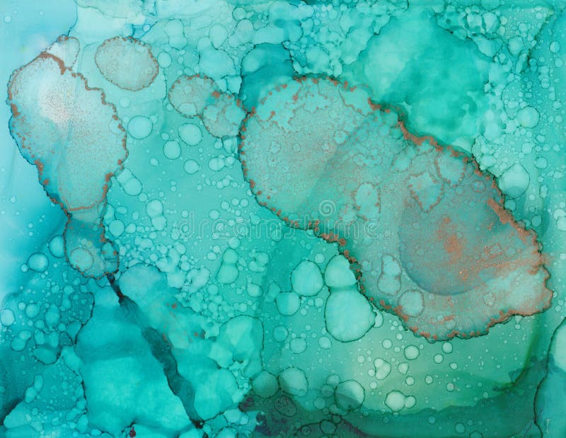 Turquoise and Golden Texture, Hand Painted Alcohol Ink Art Stock Photo ...