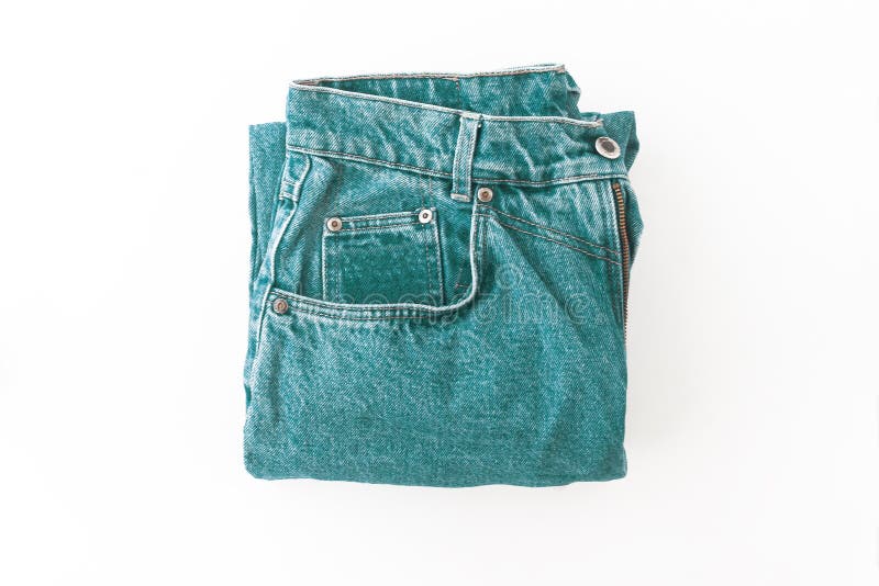 Turquoise, Green Retro Jeans Neatly Folded, Isolated Stock Image ...