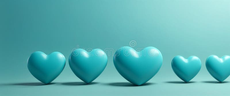 Turquoise Hearts Aligned in a Row on Blue Background Stock Photo ...