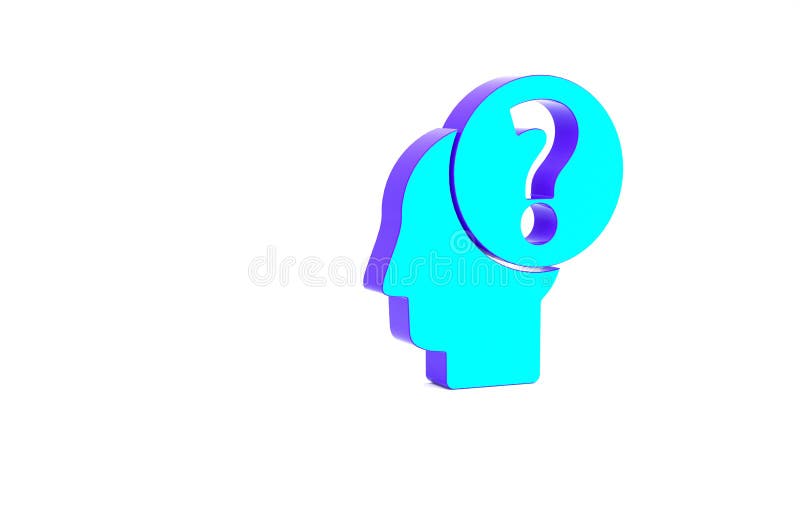 Turquoise Human Head with Question Mark Icon Isolated on White ...
